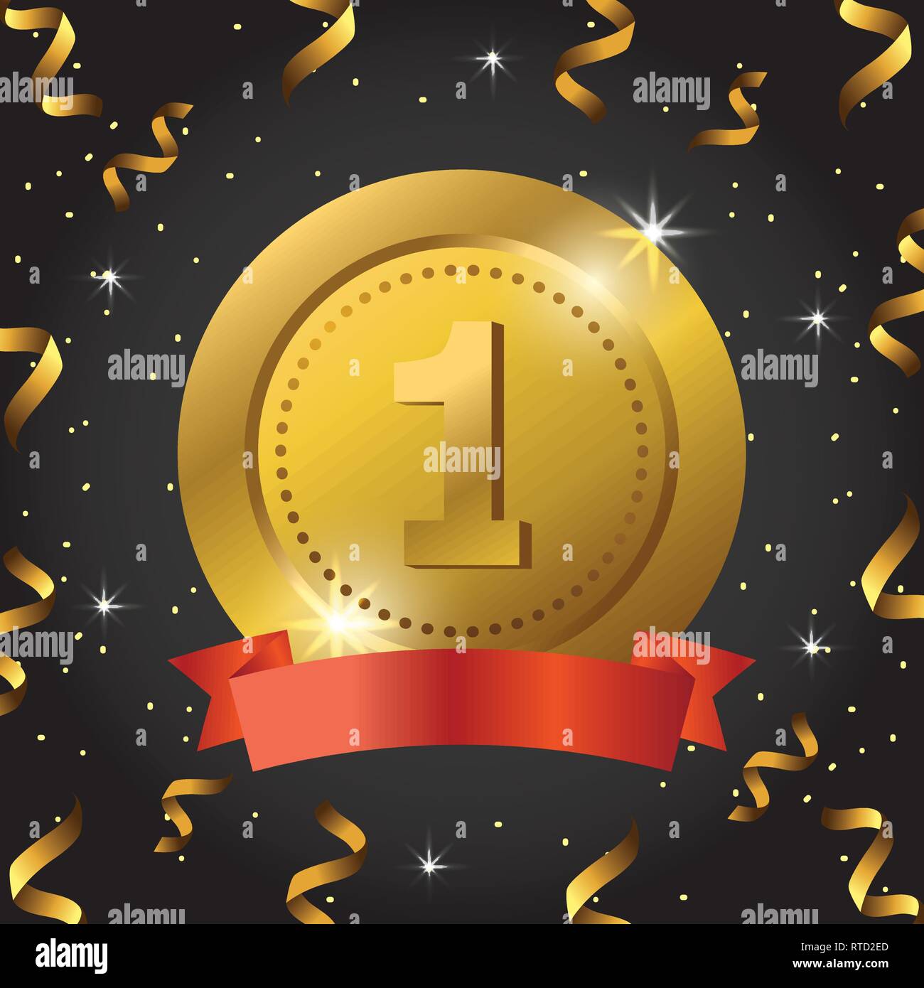 coin prize with ribbon and confetti to celebration Stock Vector Image ...