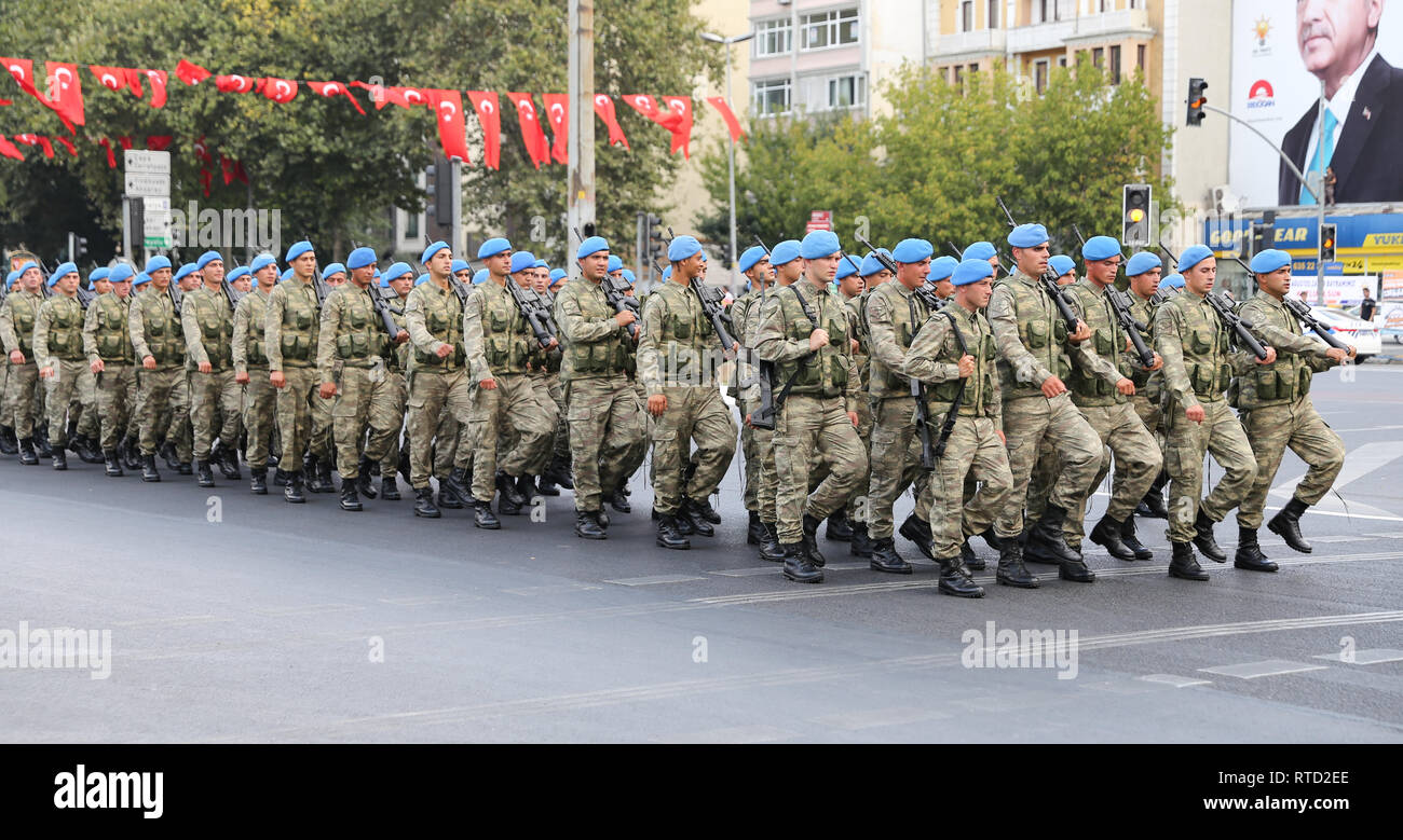 ISTANBUL, TURKEY - AUGUST 30, 2018: Soldiers march during 96th ...