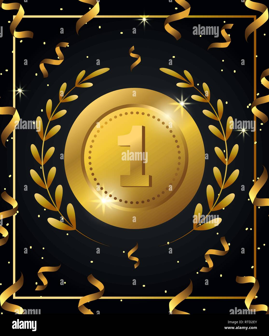 coin prize with branches leaves and confetti Stock Vector Image & Art ...