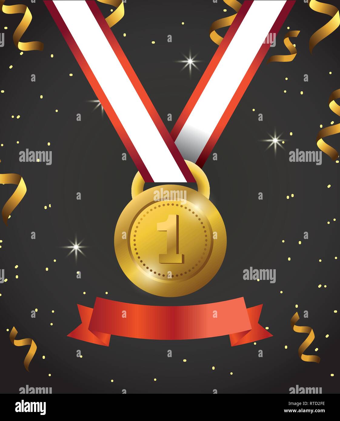 first medal with ribbon and confetti to celebration Stock Vector Image ...