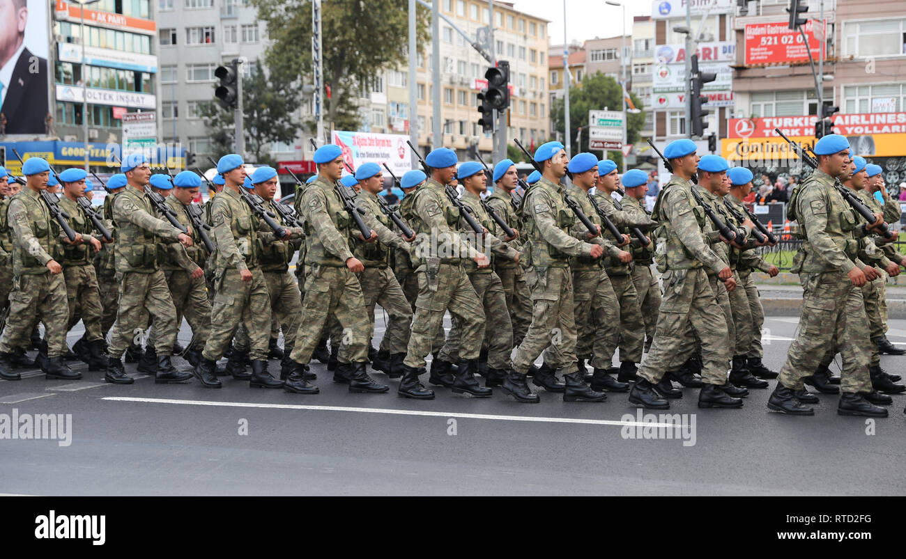 ISTANBUL, TURKEY - AUGUST 30, 2018: Soldiers march during 96th ...