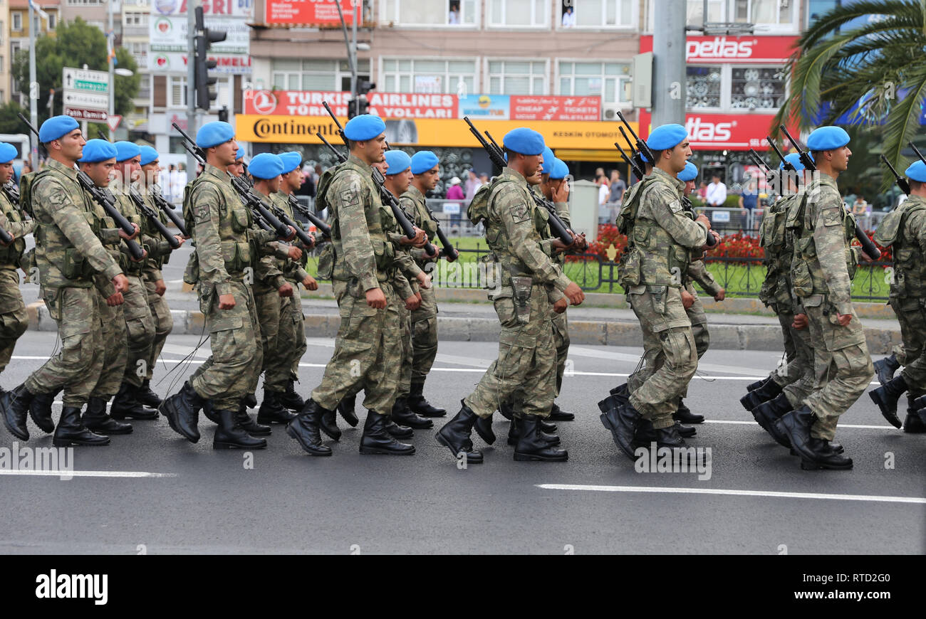 ISTANBUL, TURKEY - AUGUST 30, 2018: Soldiers march during 96th ...