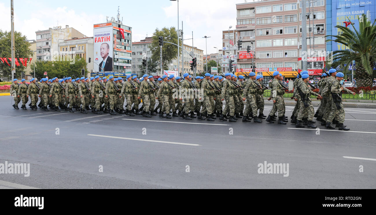 ISTANBUL, TURKEY - AUGUST 30, 2018: Soldiers march during 96th ...