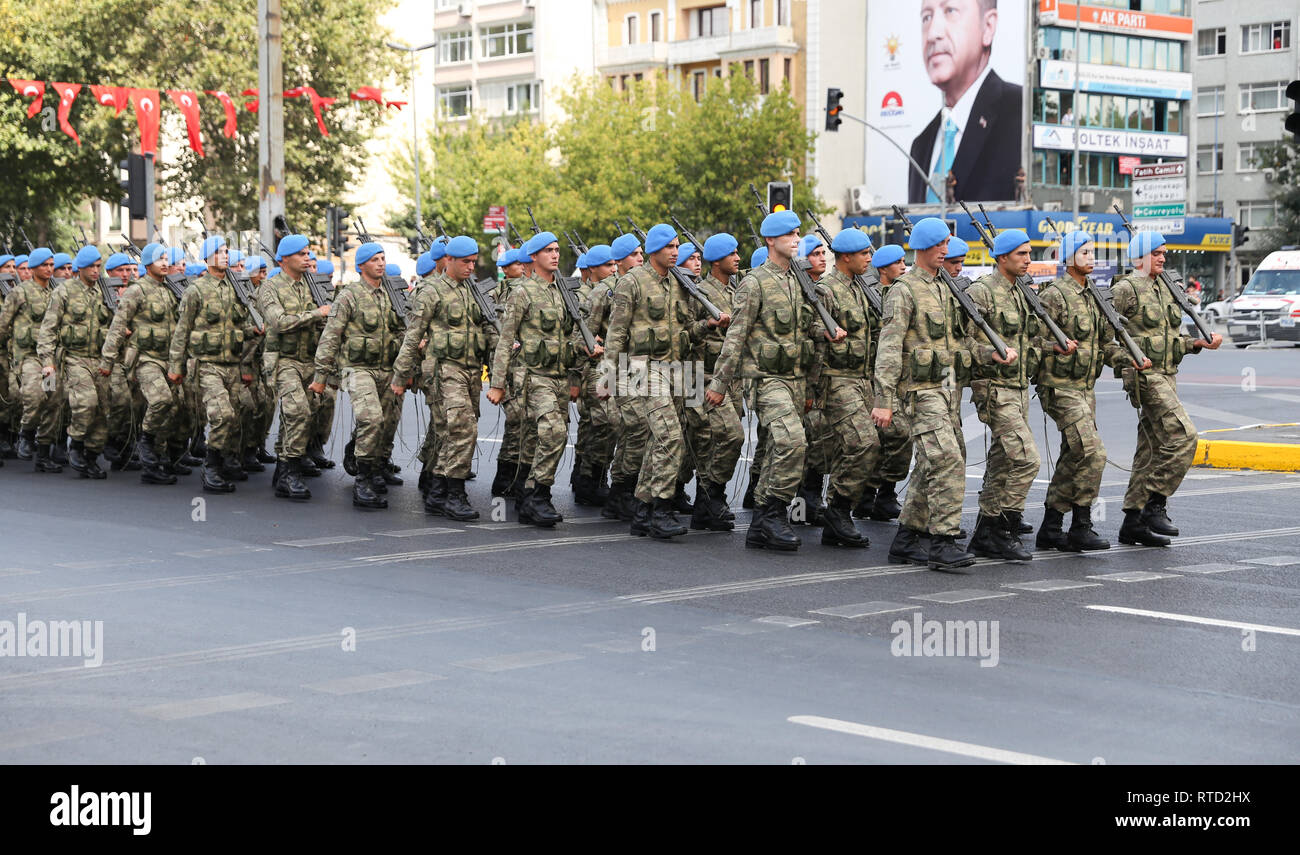 ISTANBUL, TURKEY - AUGUST 30, 2018: Soldiers march during 96th ...
