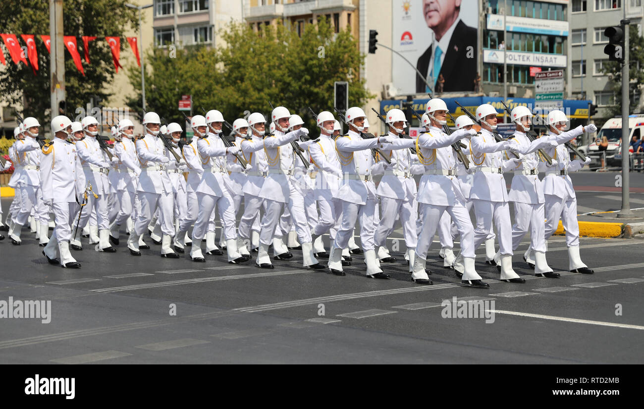 ISTANBUL, TURKEY - AUGUST 30, 2018: Soldiers march during 96th ...