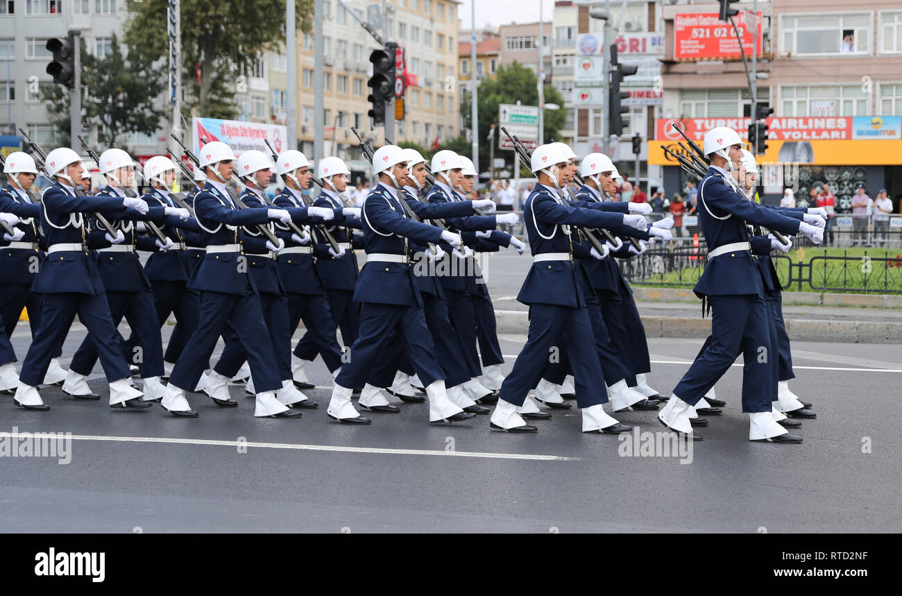 ISTANBUL, TURKEY - AUGUST 30, 2018: Soldiers march during 96th ...
