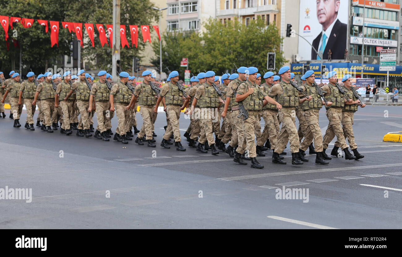 ISTANBUL, TURKEY - AUGUST 30, 2018: Soldiers march during 96th ...
