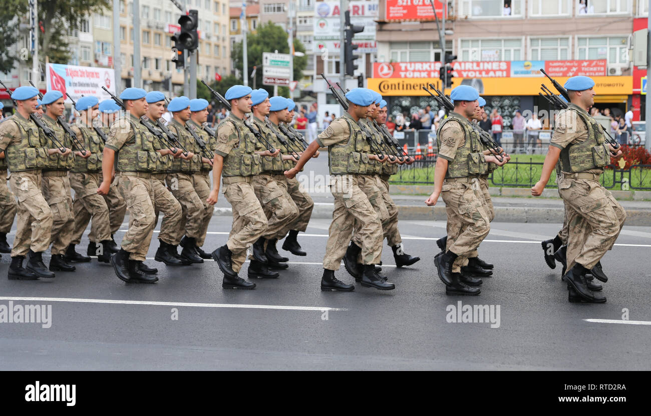 ISTANBUL, TURKEY - AUGUST 30, 2018: Soldiers march during 96th ...