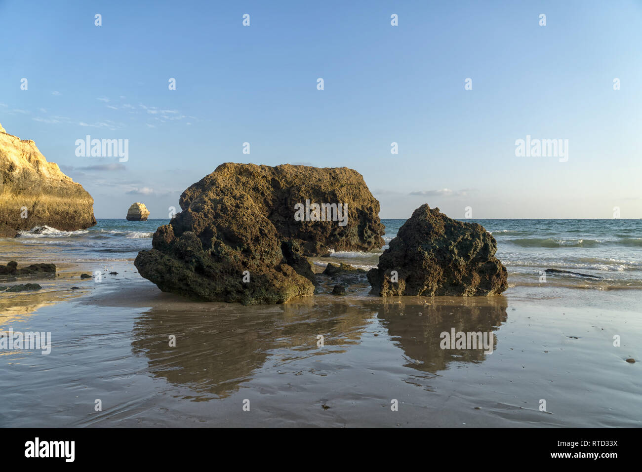 Rock formations on a Praia da Rocha in Portimao, Algarve region ...