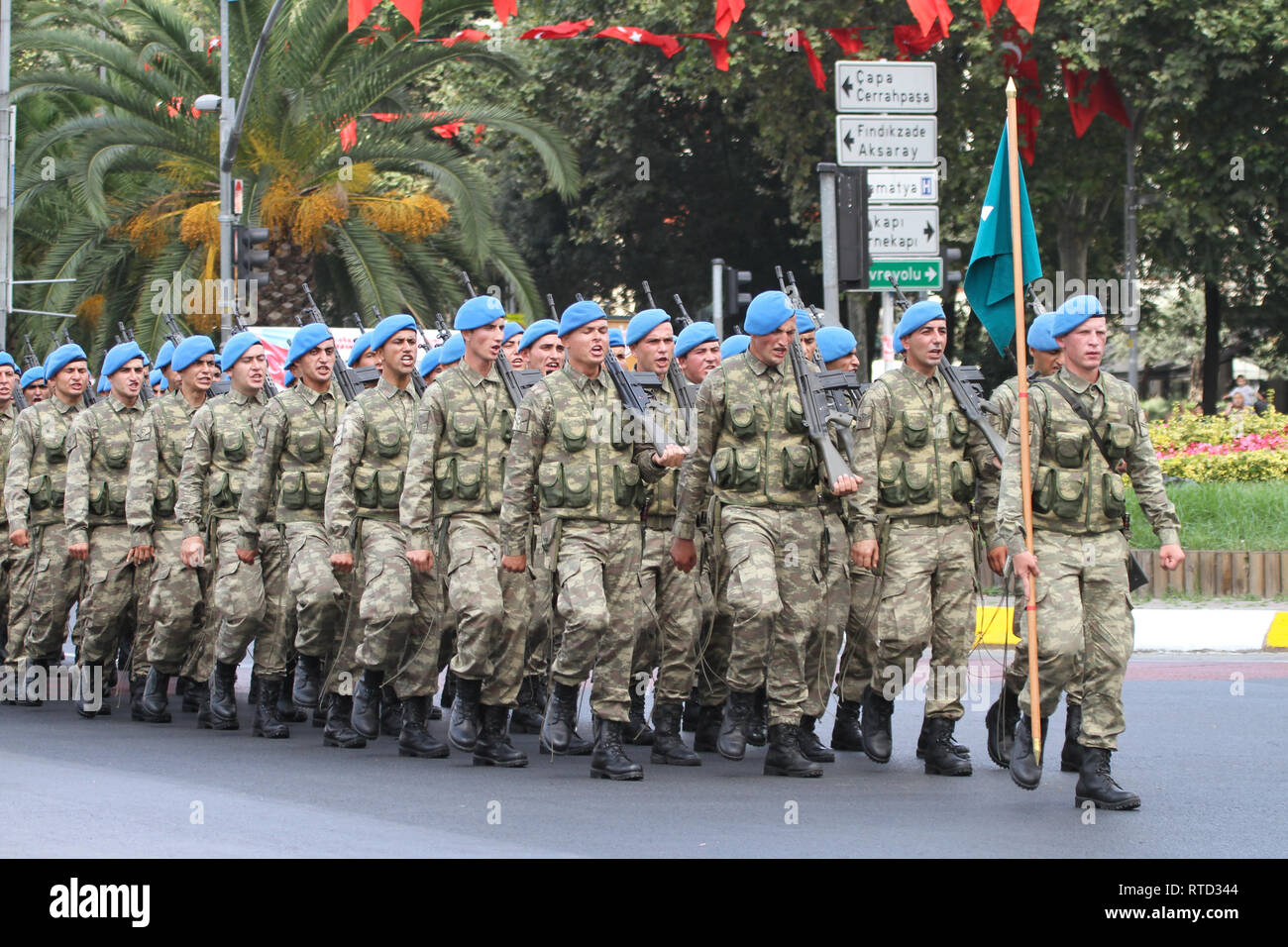 ISTANBUL, TURKEY - AUGUST 30, 2018: Soldiers march during 96th ...