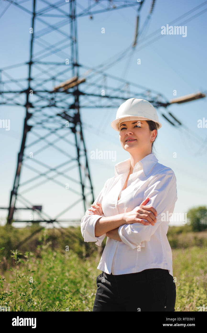 beautiful woman engineer work at an electrical substation Stock Photo ...