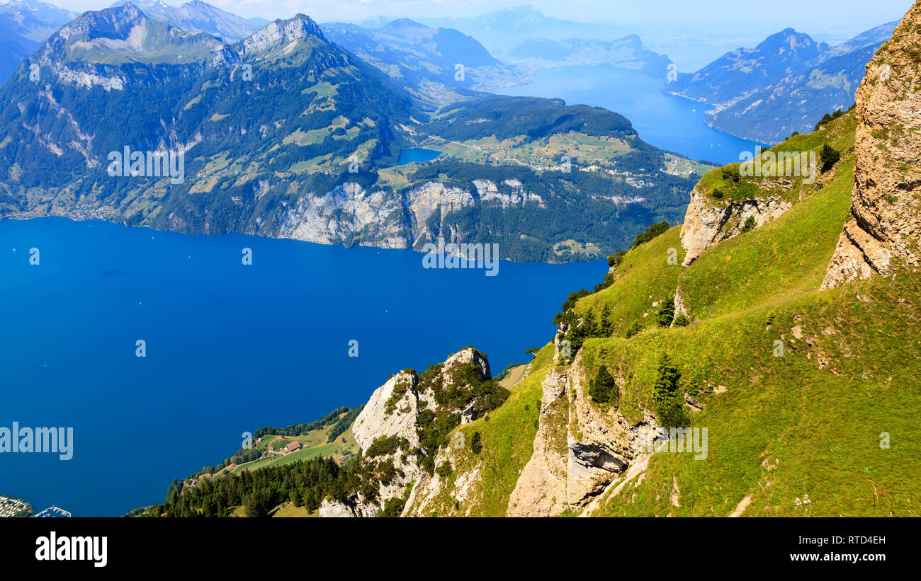 Lake Luzern seen from Fronalpstock in the summertime, Switzerland Stock ...