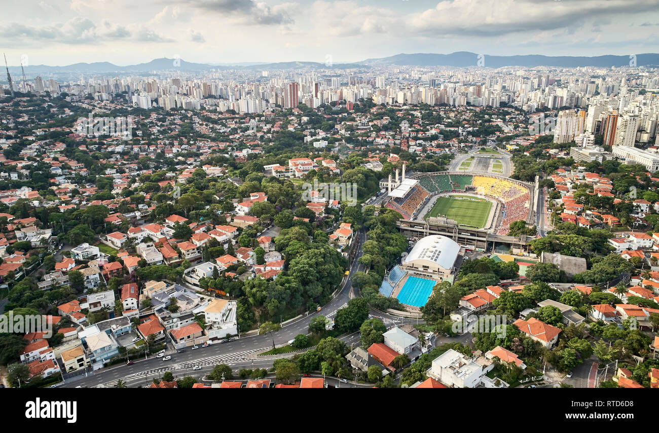 Sao Paulo, Brazil, aerial view of the Municipal stadium of Pacaembu ...