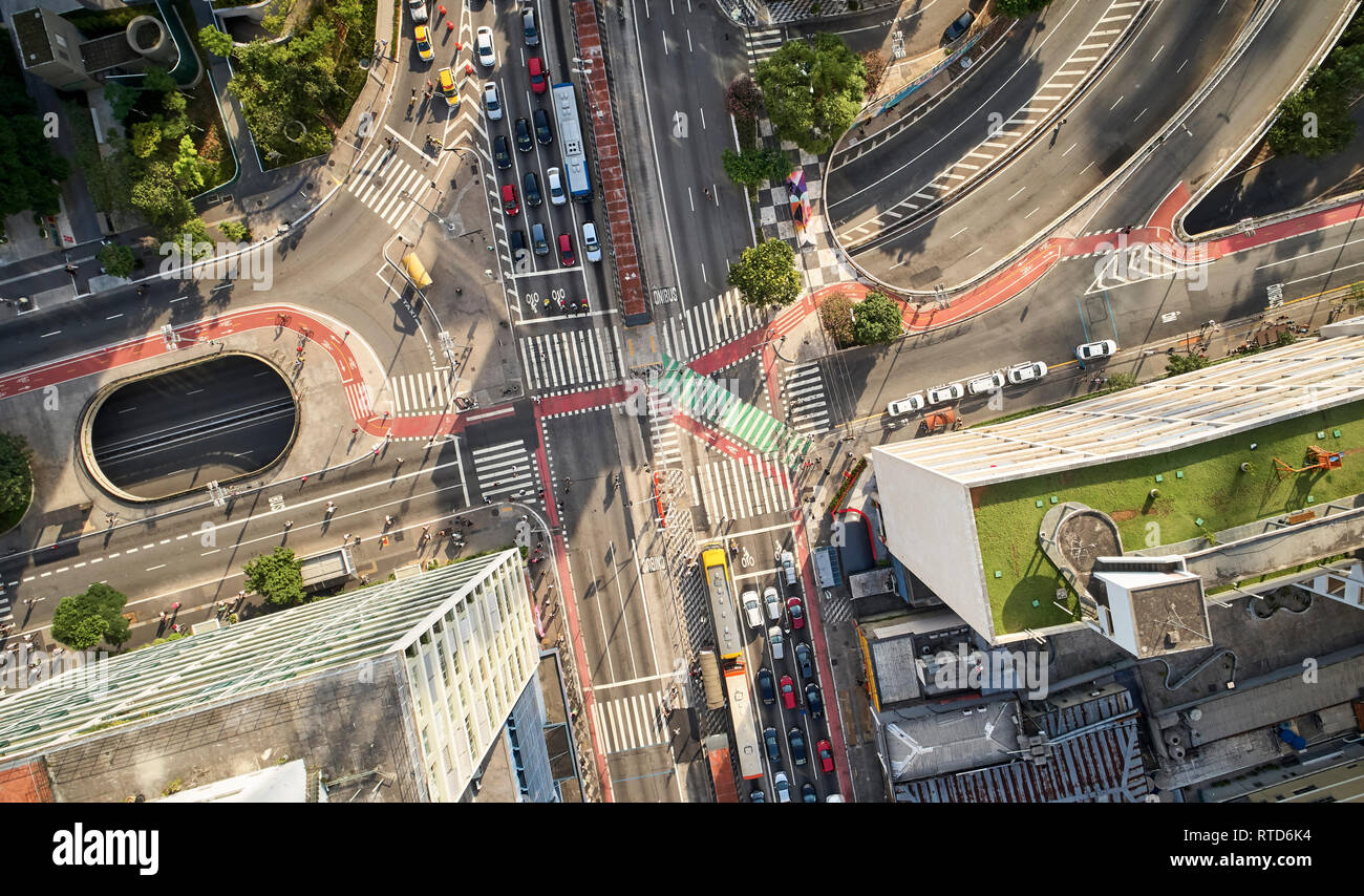 Sao Paulo, Brazil, top view of intersection between the Paulista avenue ...