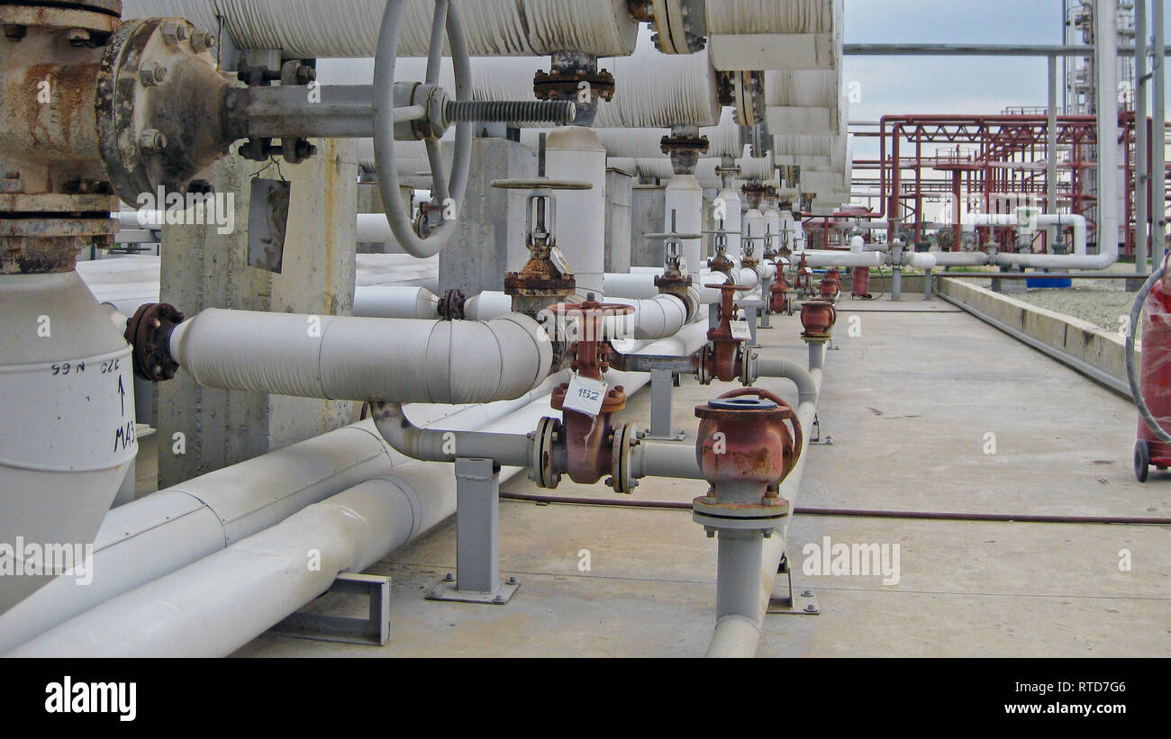 Oil refinery. Equipment for primary oil refining Stock Photo - Alamy