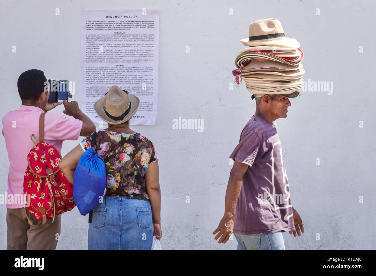 Cartagena Colombia,Plaza de la Aduana,Hispanic resident residents,hat ...
