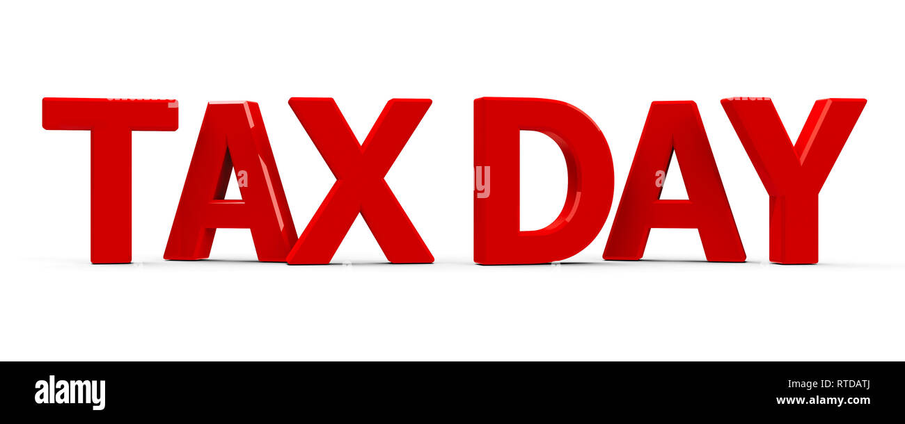 Red TAX DAY symbol, icon or button isolated on white background, three ...