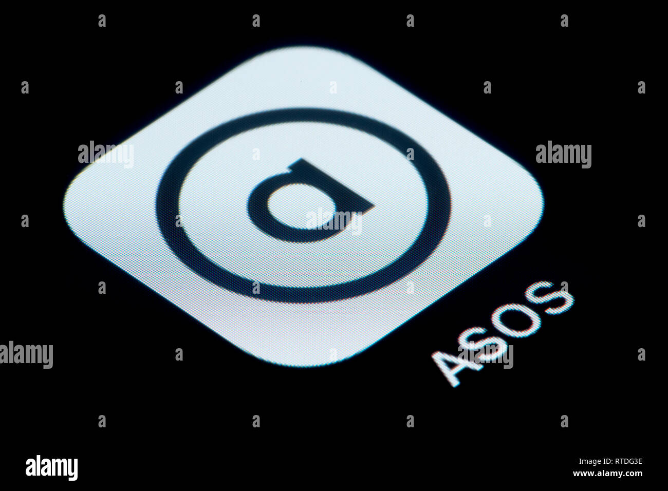 A close-up shot of the ASOS app icon, as seen on the screen of a smart ...