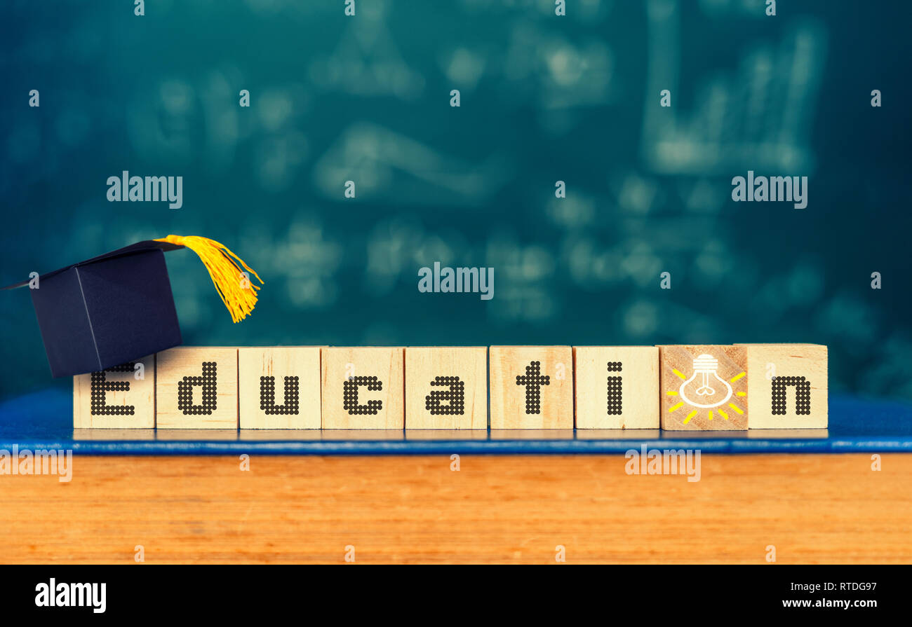 Cubes with word " education " and graduation hat on cubes , education ...