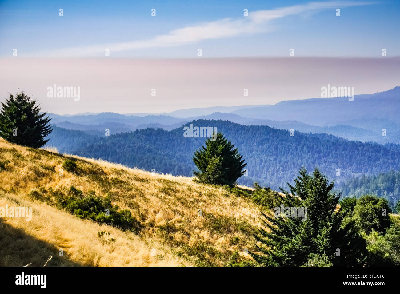 Hot summer day with grey smog early in the morning, Bay area ...