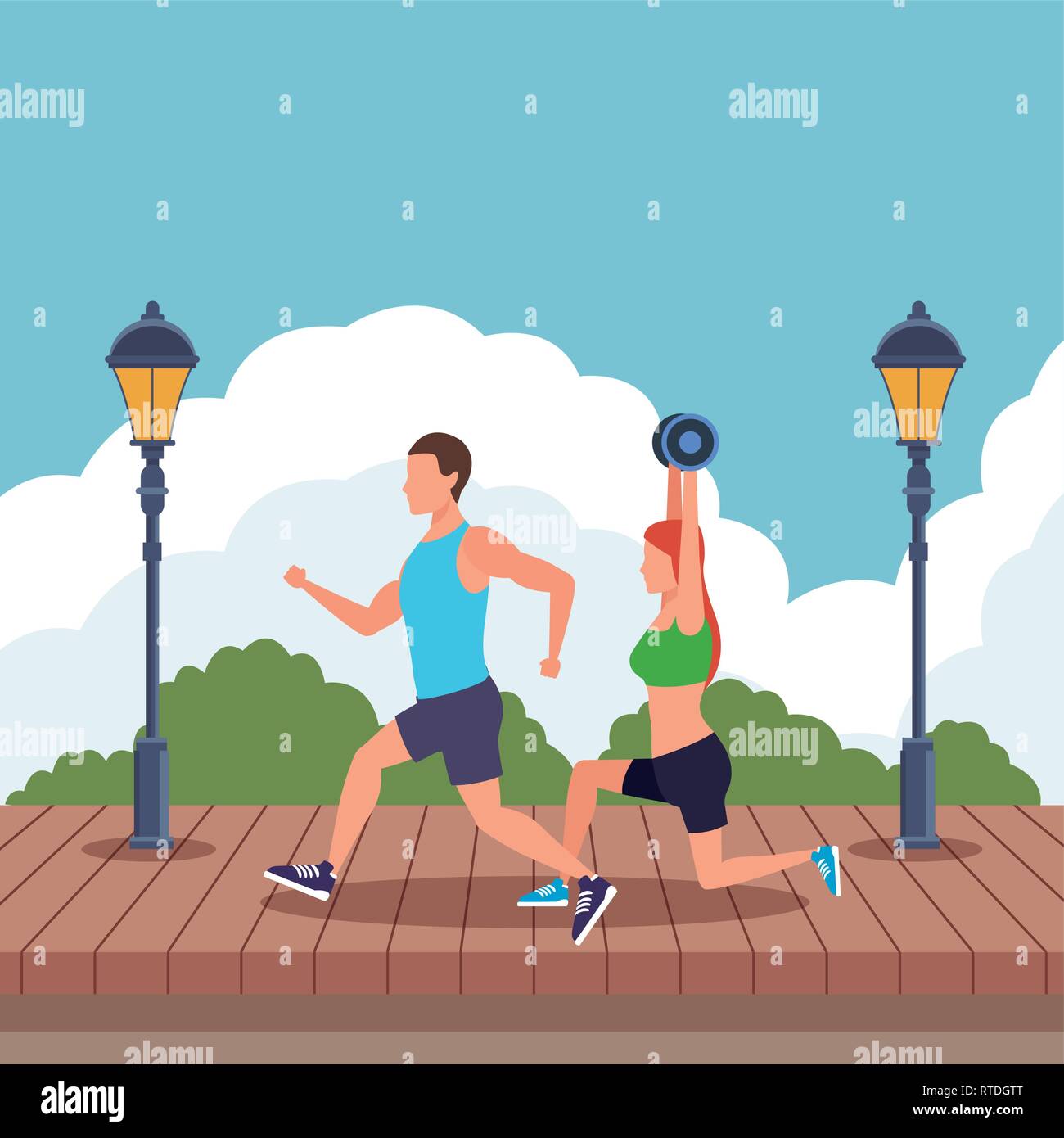 Couple exercising together healthy Stock Vector Images - Alamy
