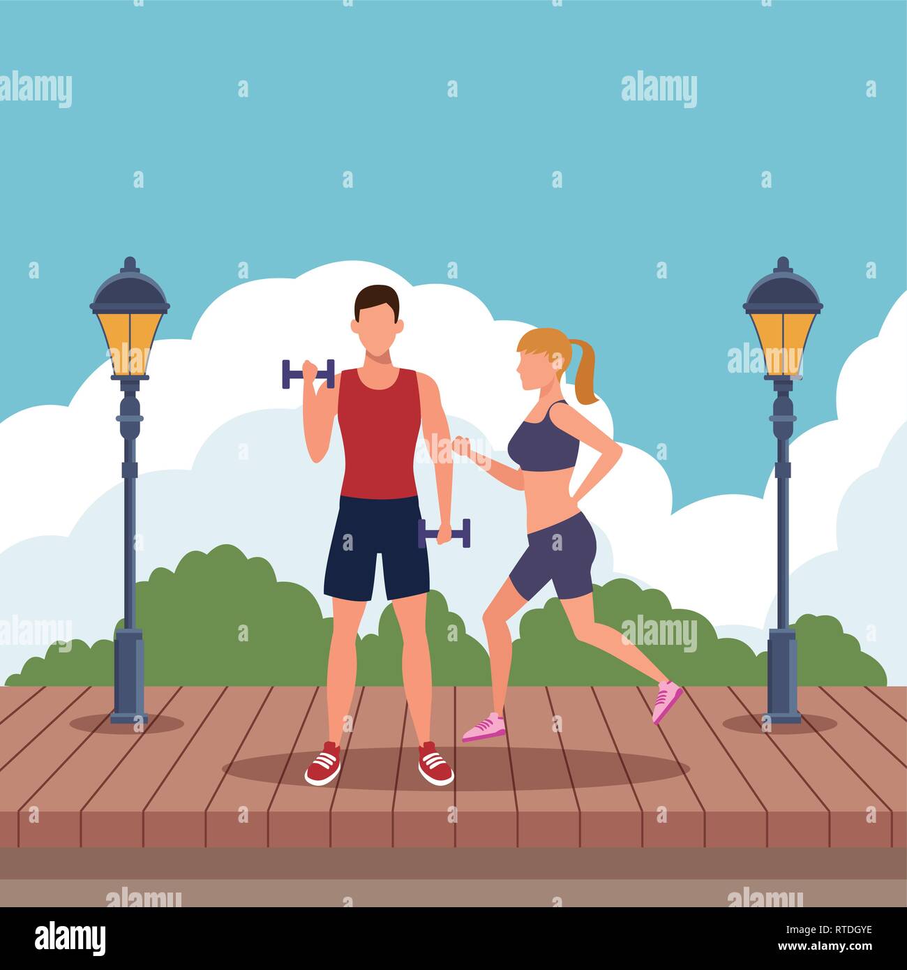 Couple exercising outdoors Stock Vector Images - Alamy