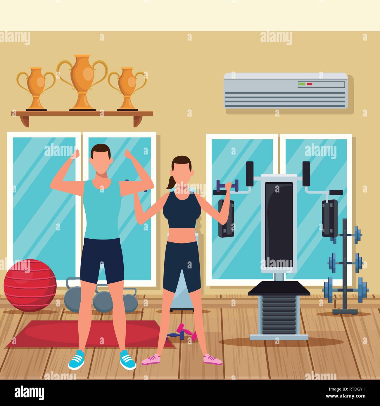 Couple exercising outdoors Stock Vector Images - Alamy