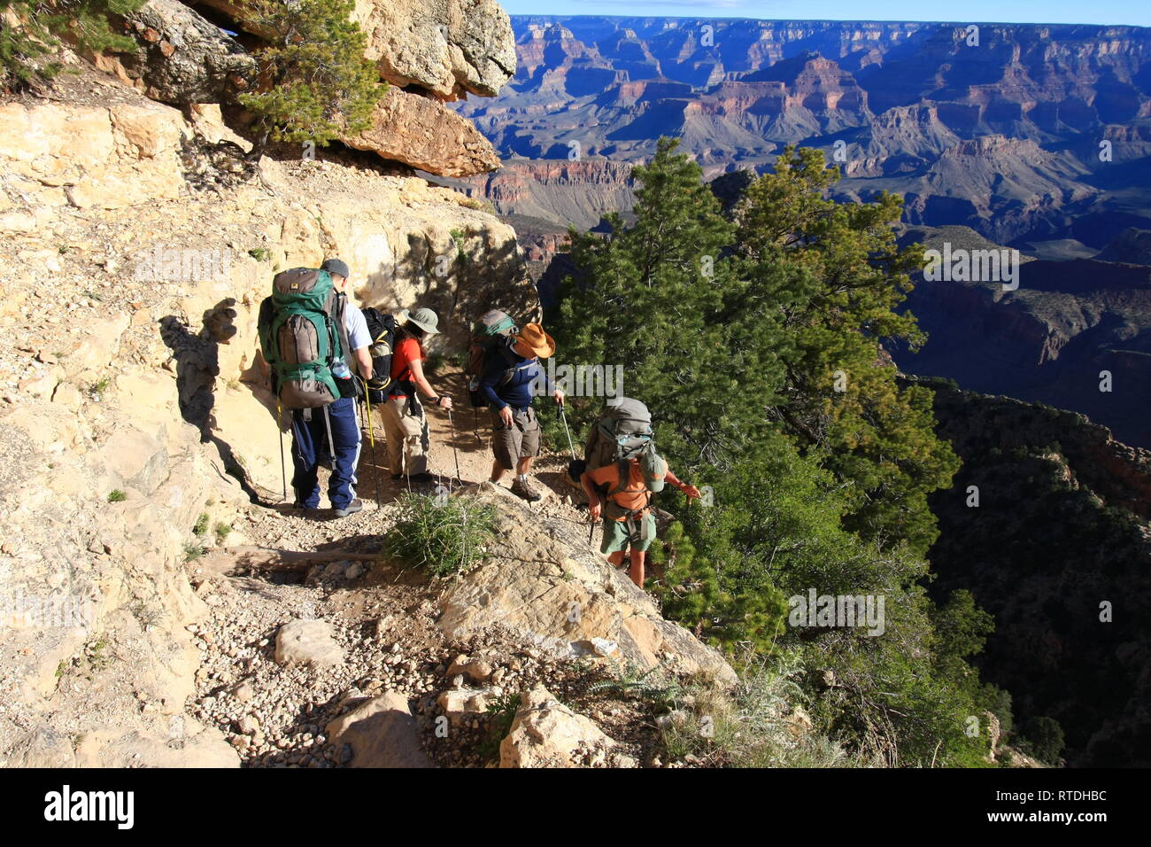 Hikers descending the Grandview Trail toward Hance Creek in Grand ...