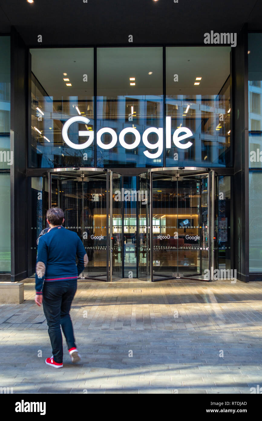 The Google name sign over the door of the Google UK Corporate office ...