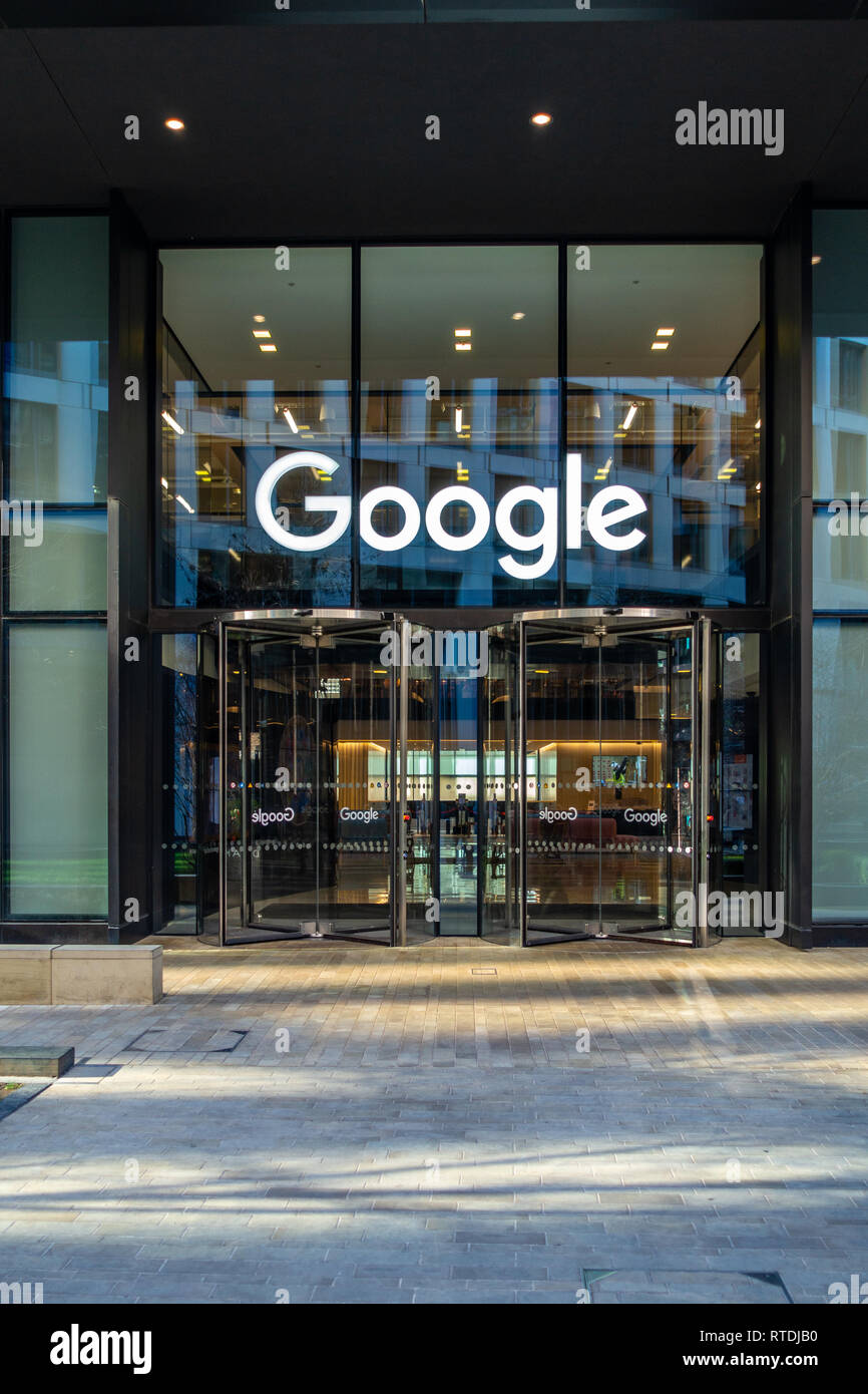 The Google name sign over the door of the Google UK Corporate office ...