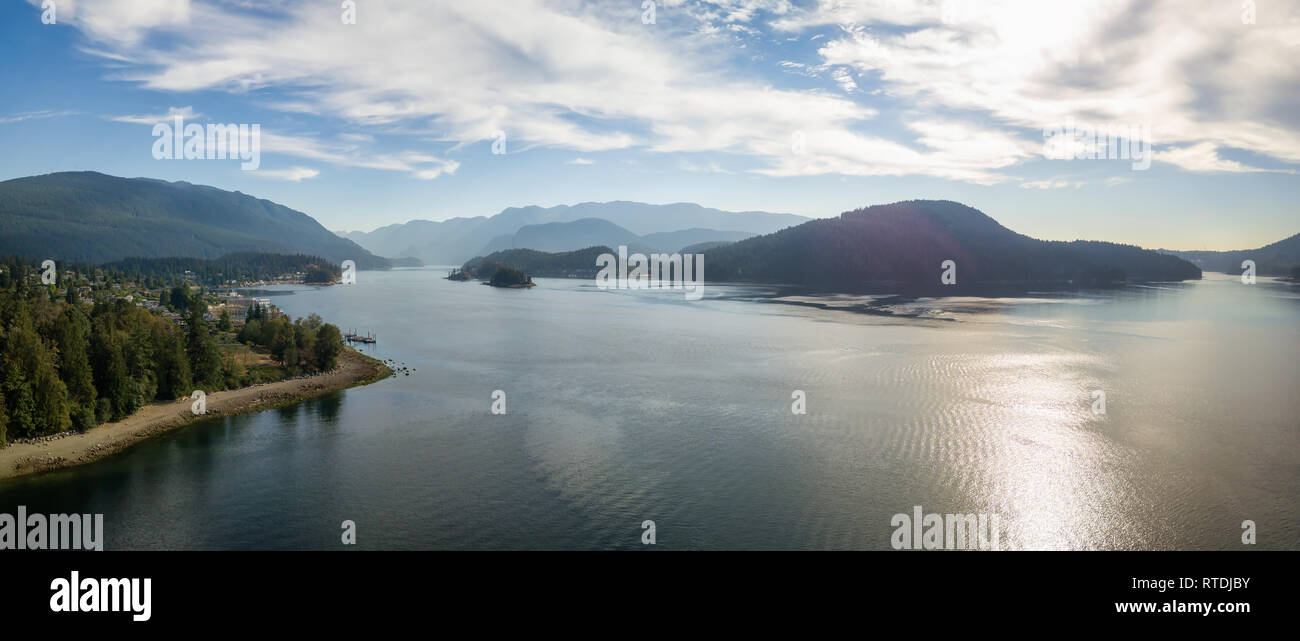 Aerial Panoramic view of a beautiful Ocean Inlet in the Modern City ...