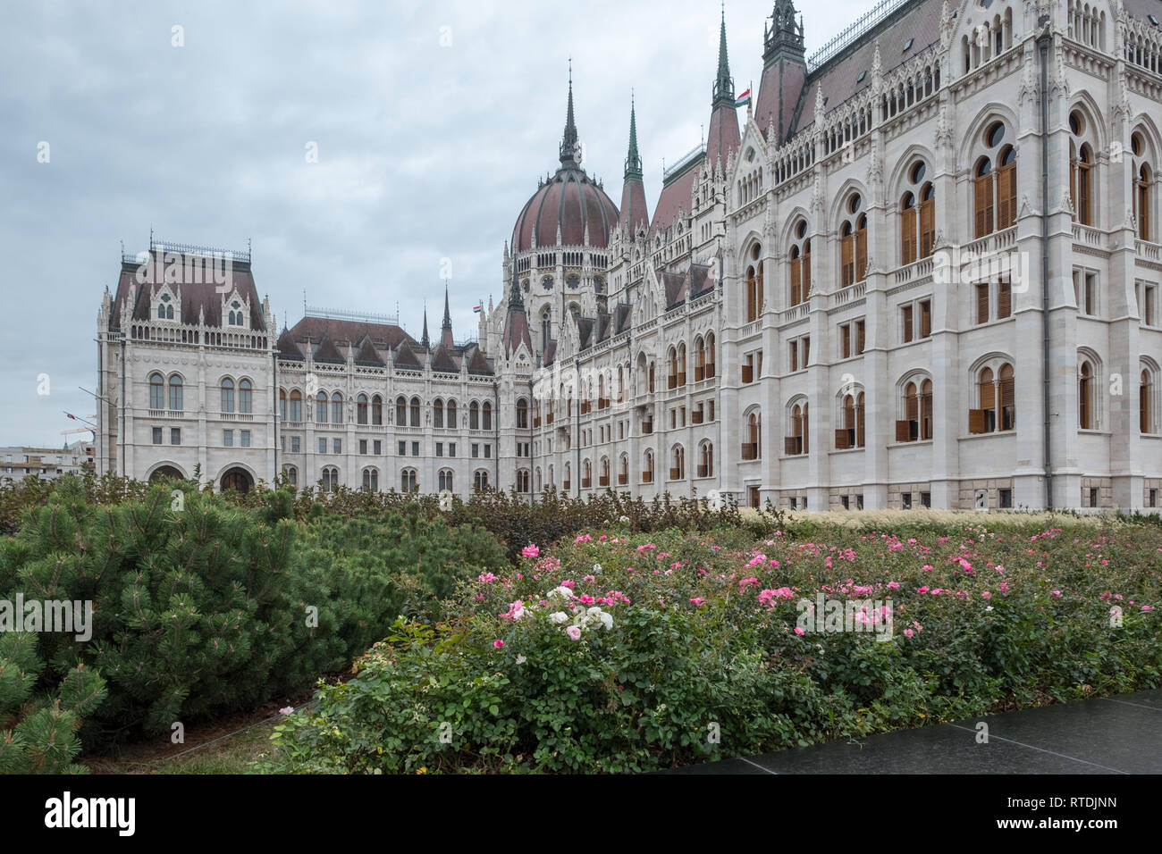 Side view of impressive Hungarian Parliment building in Budapest. In ...
