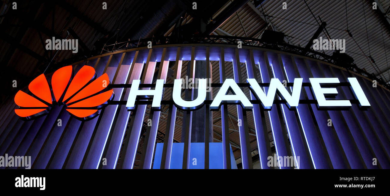 Logo of the Chinese Huawei brand seen during the Mobile World Congress ...