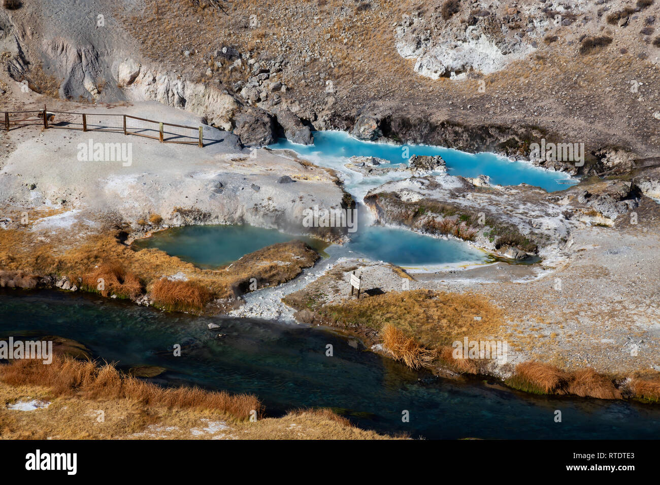 View of natural Hot Springs at Hot Creek Geological Site. Located near ...
