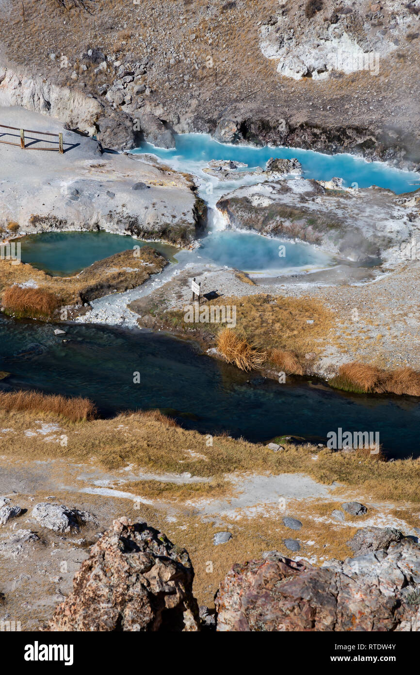 Aerial view of natural Hot Springs at Hot Creek Geological Site ...