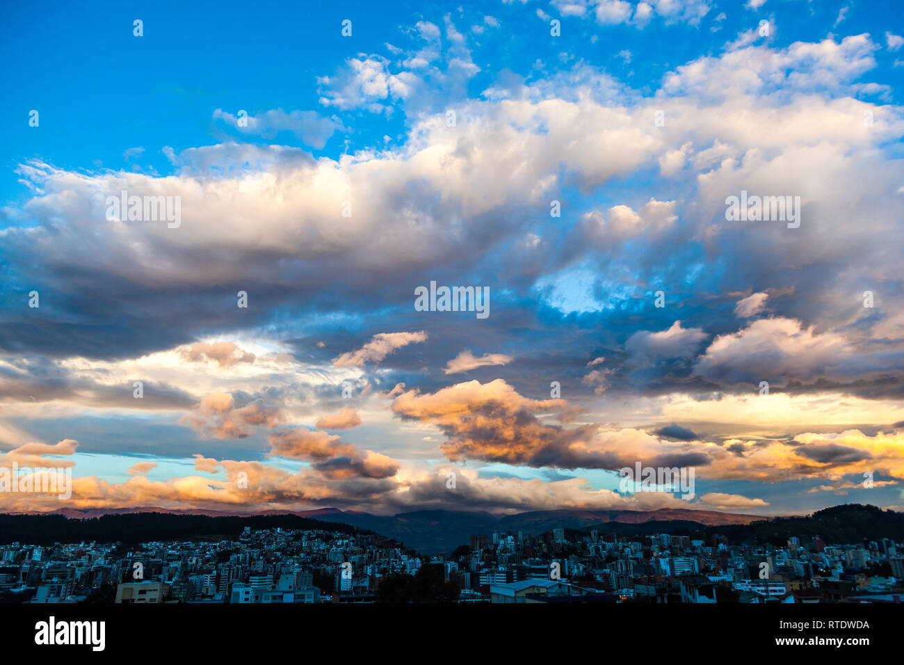 Spectacular sky with clouds of various colors, red, orange, yellow ...