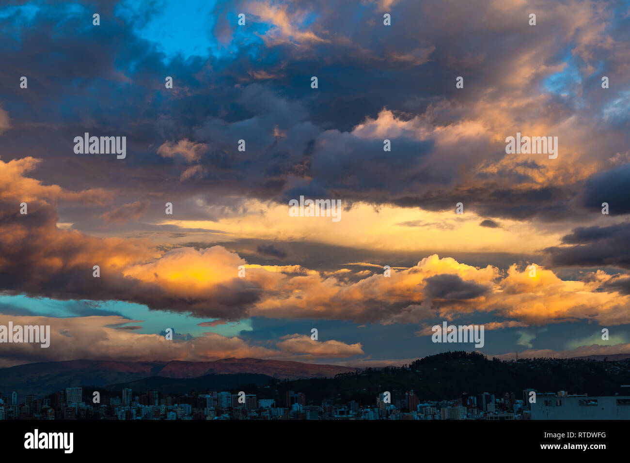 Spectacular sky with clouds of various colors, red, orange, yellow ...