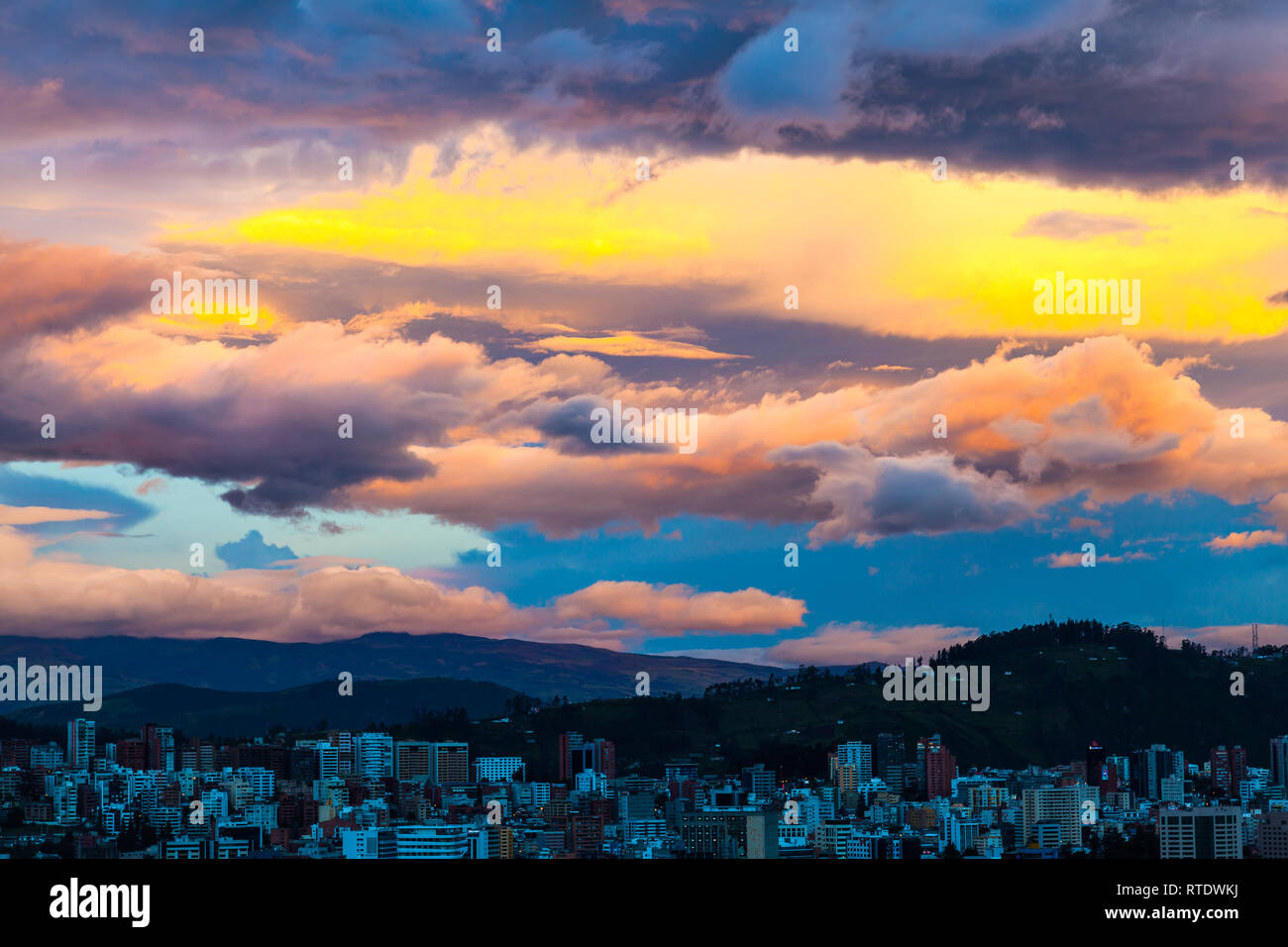 Spectacular sky with clouds of various colors, red, orange, yellow ...