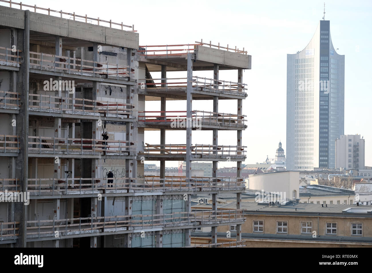 Leipzig, Germany. 26th Feb, 2019. View of the facade of the 171 meter ...