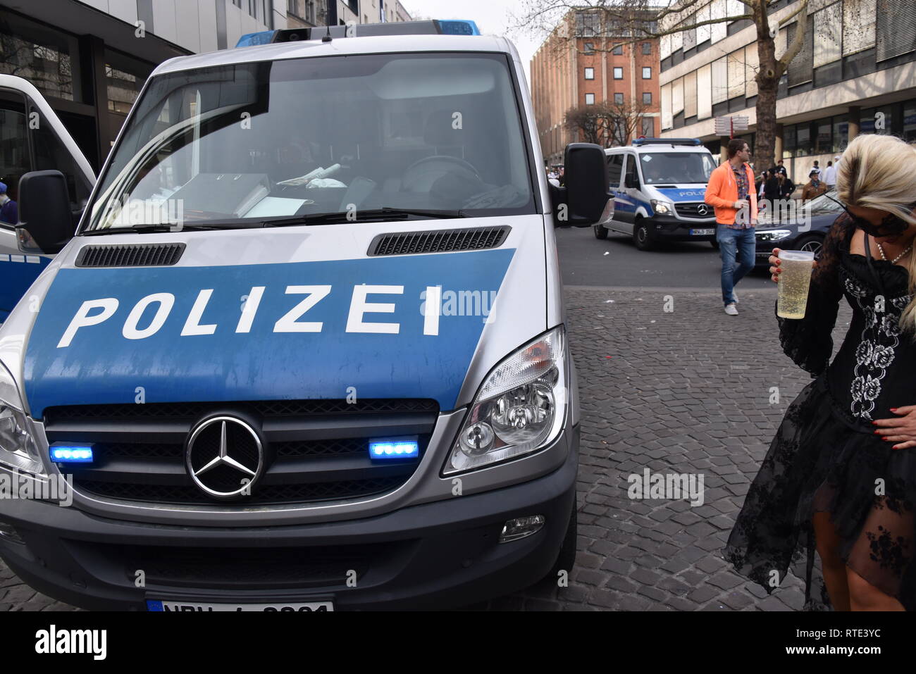 28 February 2019, North Rhine-Westphalia, Köln: Logo, lettering POLIZEI ...
