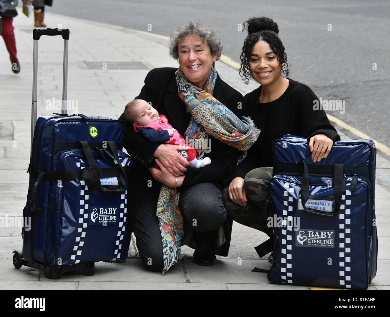 London, UK. 01st March, 2019. Linda Bassett, with baby Betty Darby aged ...