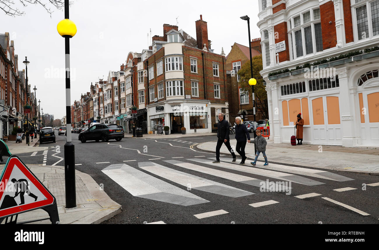 London, UK.1st March, 2019. A 3D zebra crossing is seen in St. John's ...