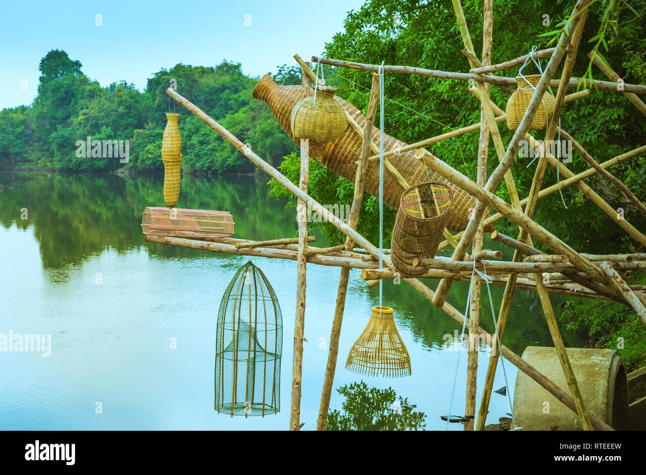Ancient bamboo fish trap equipment of countryside, Thailand Stock Photo ...