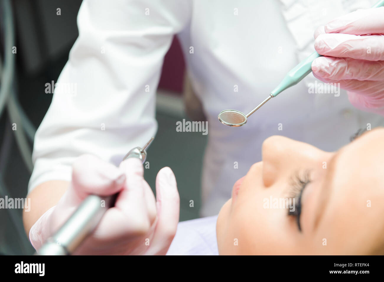 beautiful woman on the inspection of the teeth in dentistry Stock Photo ...