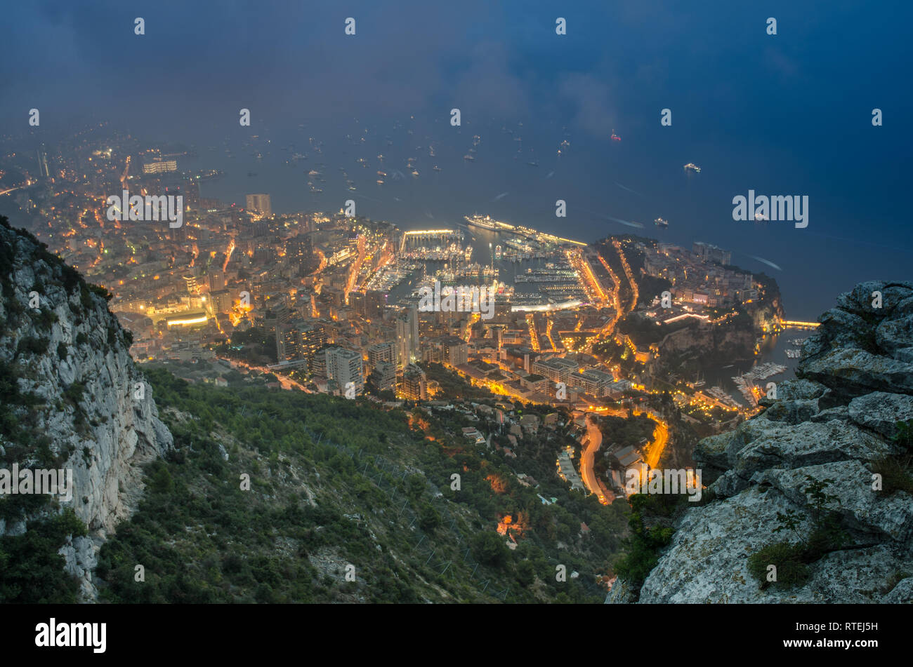 aerial night view of monaco city, bay and yachts Stock Photo - Alamy