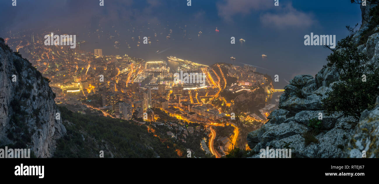 aerial night view of monaco city, bay and yachts Stock Photo - Alamy