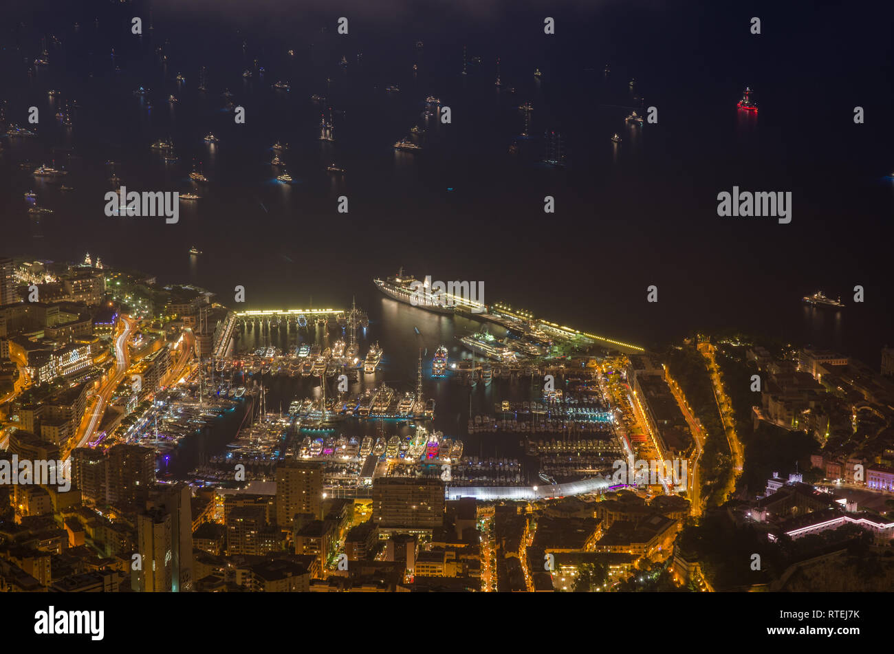 aerial night view of monaco city, bay and yachts Stock Photo - Alamy