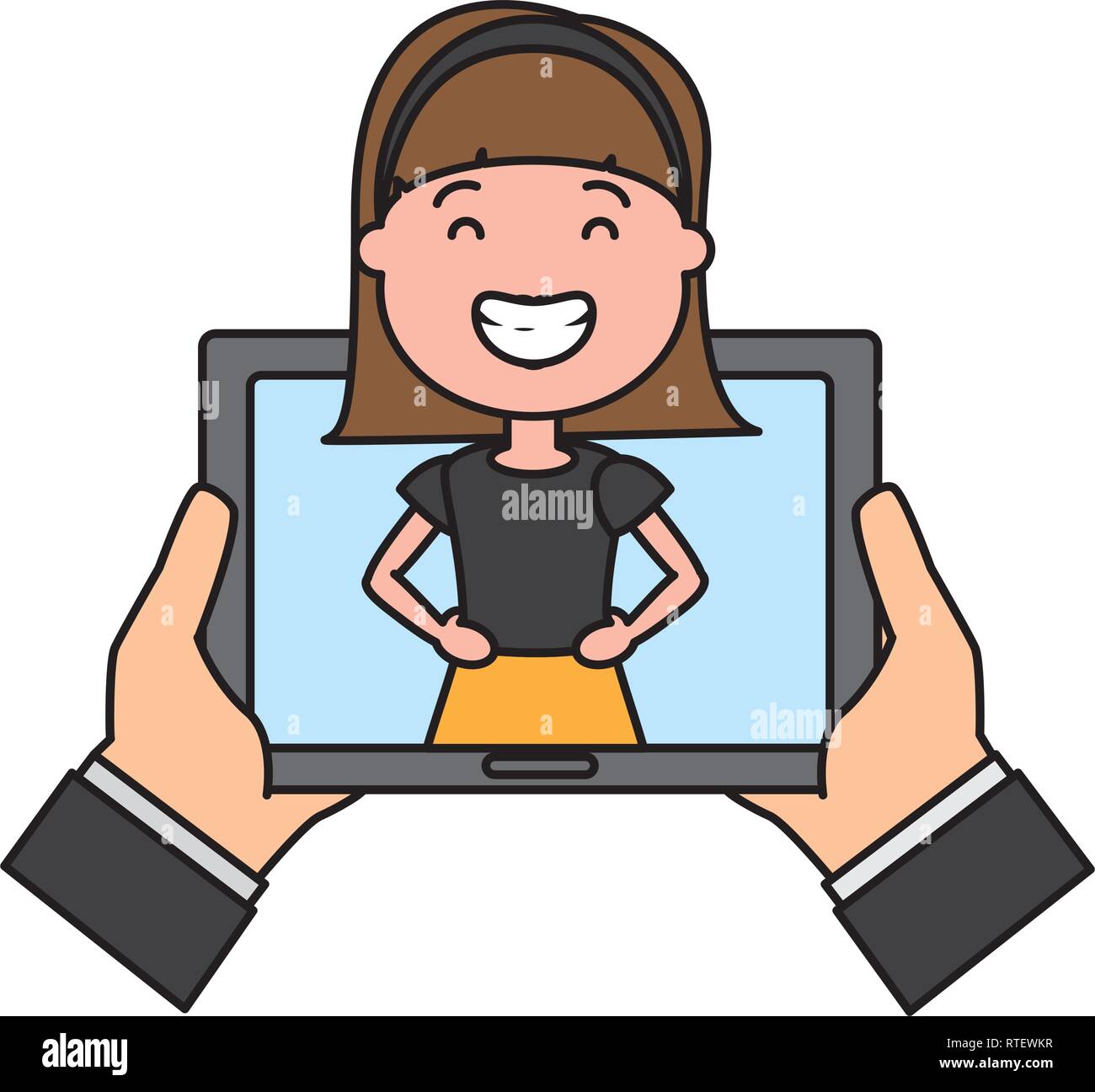 Girl using ipad Stock Vector Images - Alamy