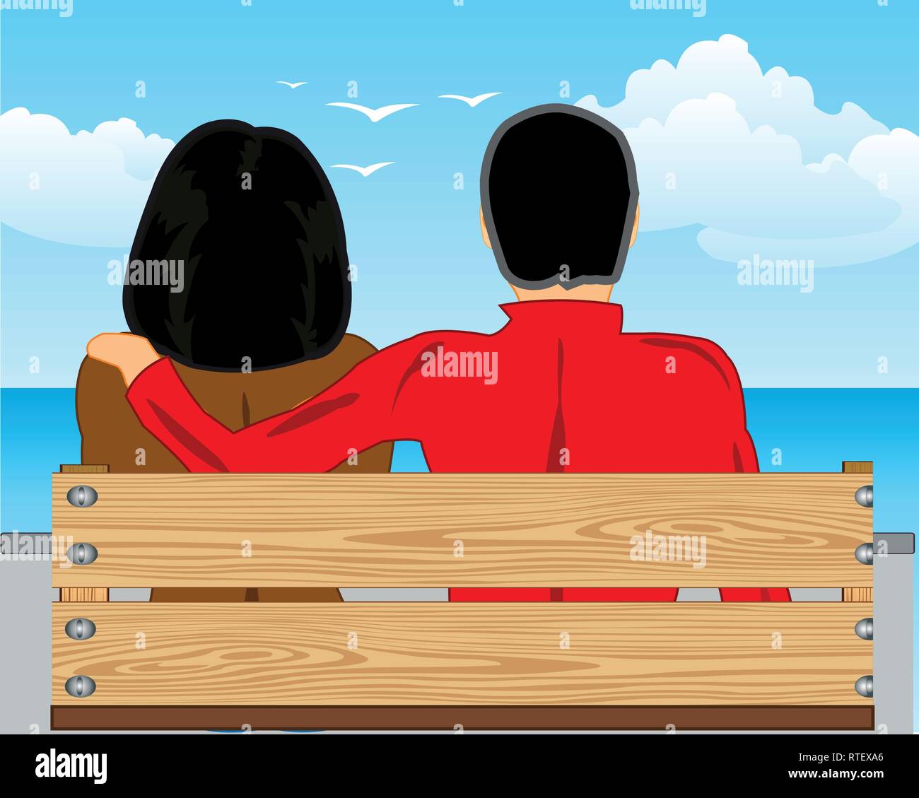 Vector illustration men and women sitting on bench on nature Stock ...