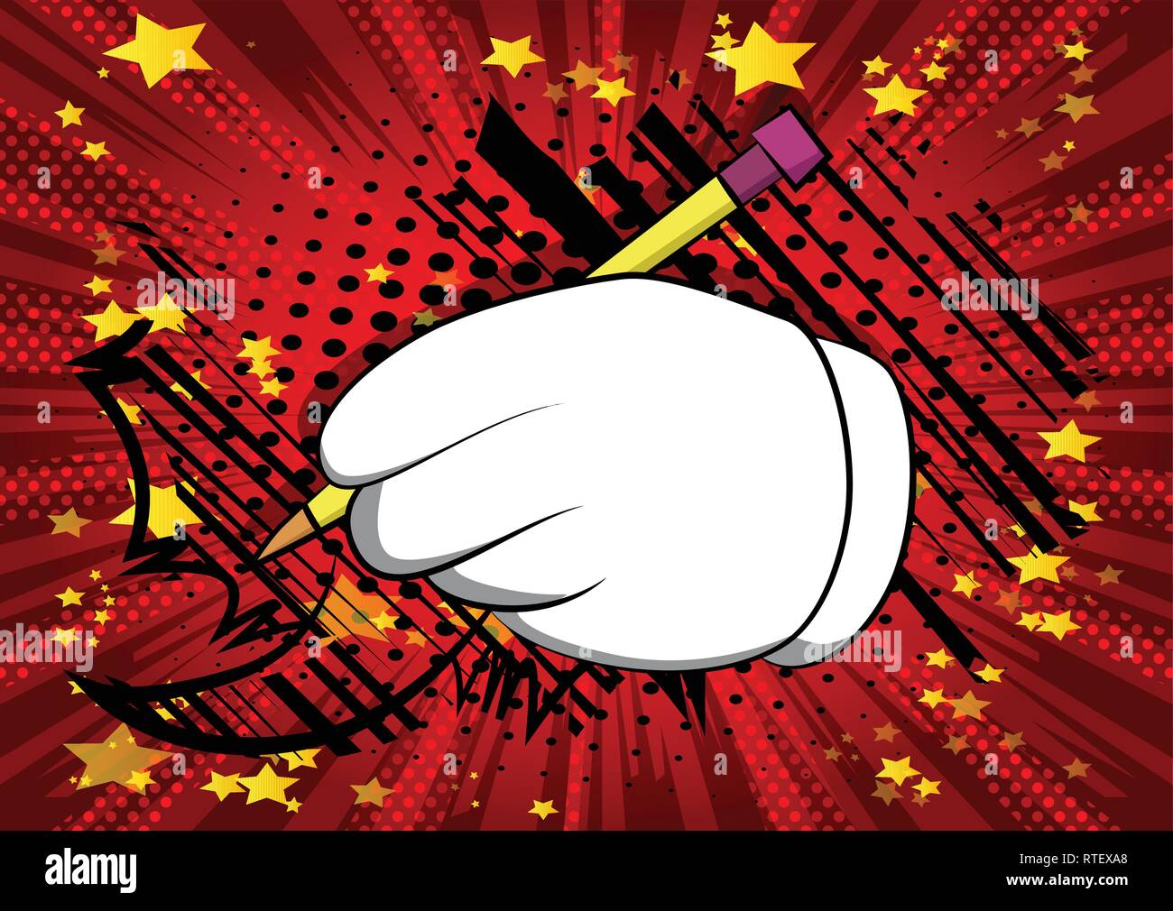 Vector cartoon hand writing with pencil. Illustrated sign on comic book ...